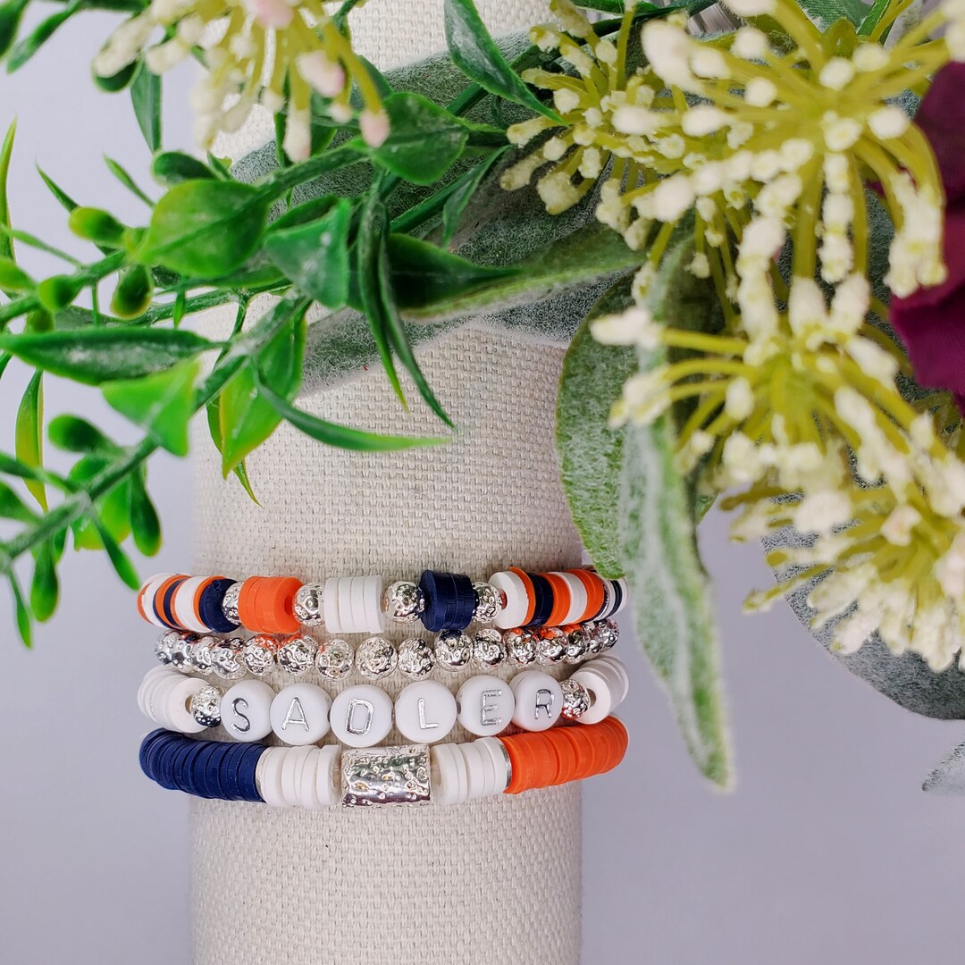 Astros Heishi Bracelet Stack Heishi Beads Name Navy Orange - Etsy
