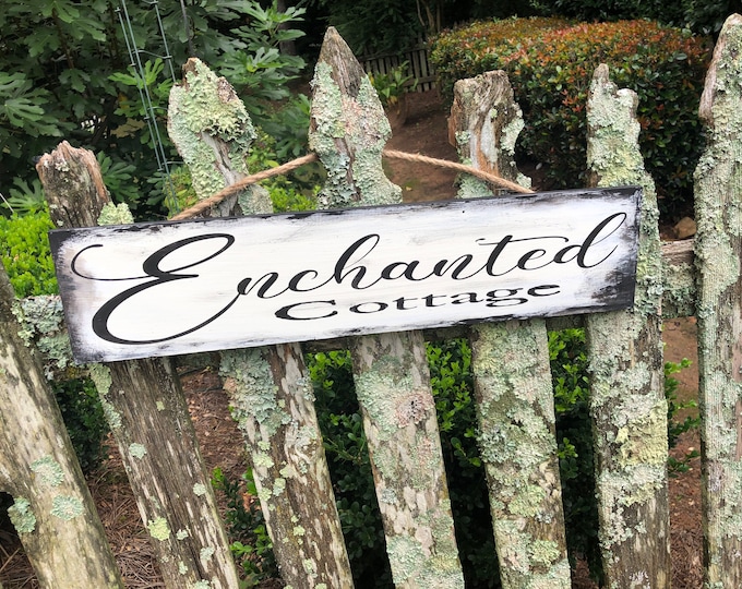 Enchanted Cottage Sign. Romantic Rustic Cottage Sign. Entryway Welcome ...