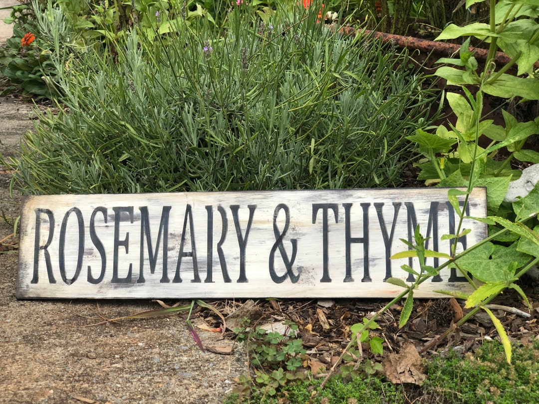 Rosemary and Thyme Sign: Aged Wood Herb Kitchen Decor - Etsy