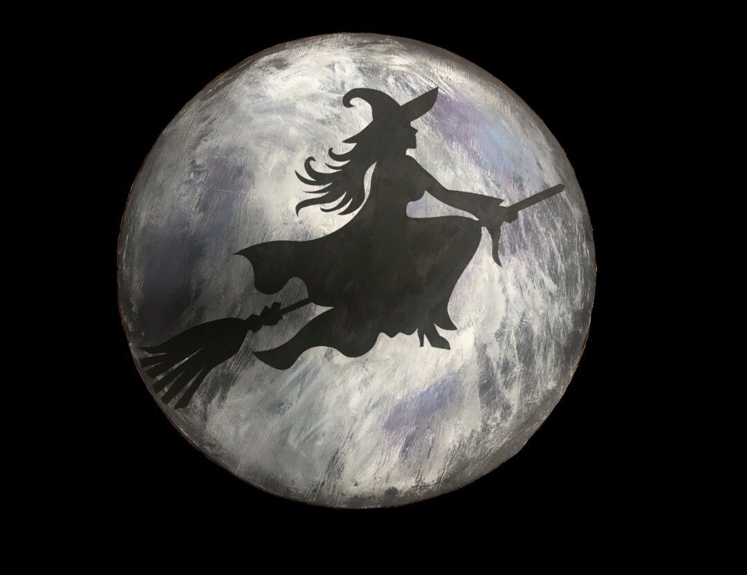 Witch Flying in Front of Moon. Halloween Sign. - Etsy