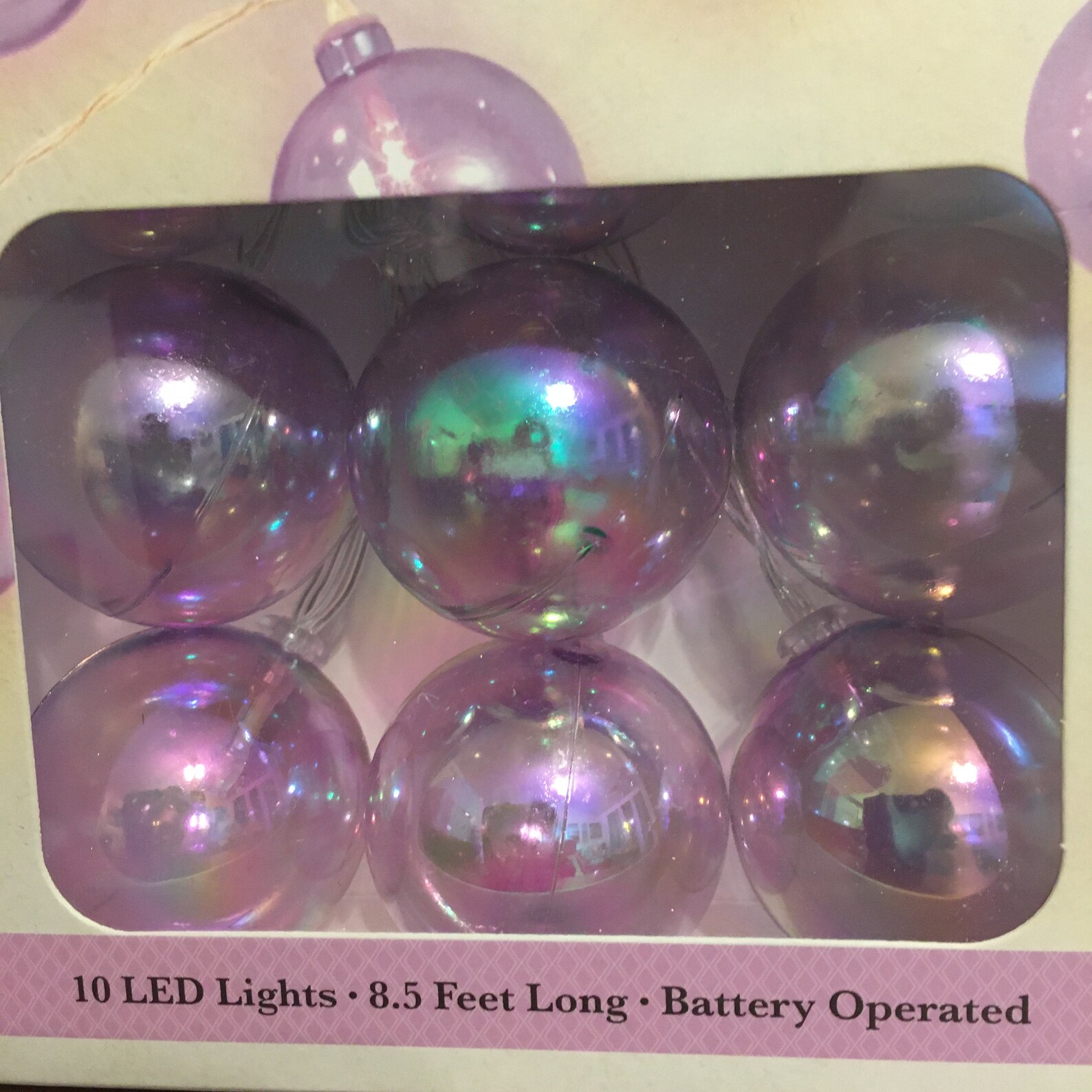 Ten Iridescent Bright Globe LED String Lights. 8.5 Feet Long. Battery ...