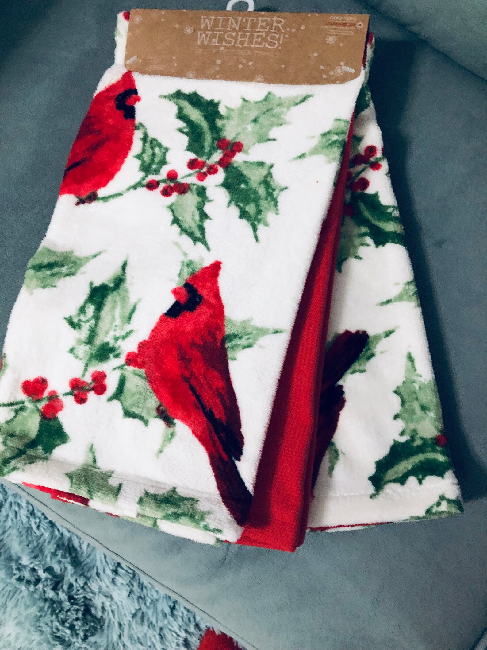 Two Lovely Red Cardinal Kitchen Towels. Brighten Your Day. Captures the ...
