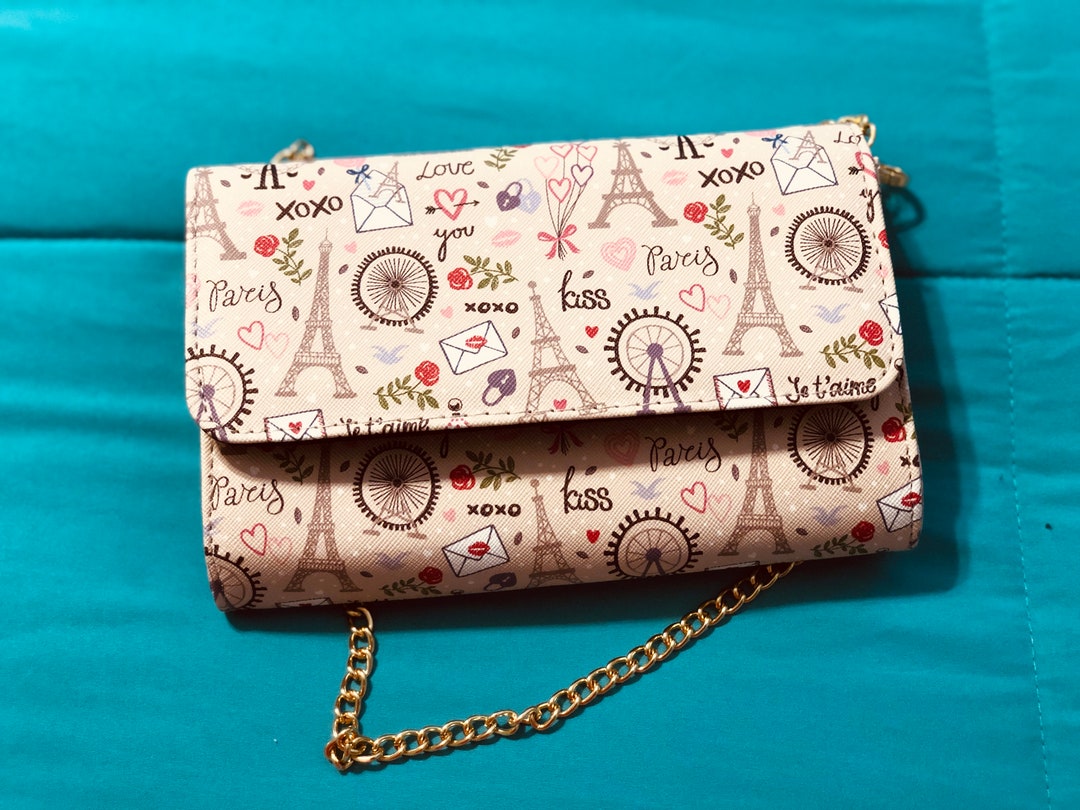 Lovely Paris Eiffel Tower Designed Wallet Purse With Crossbody Shoulder ...