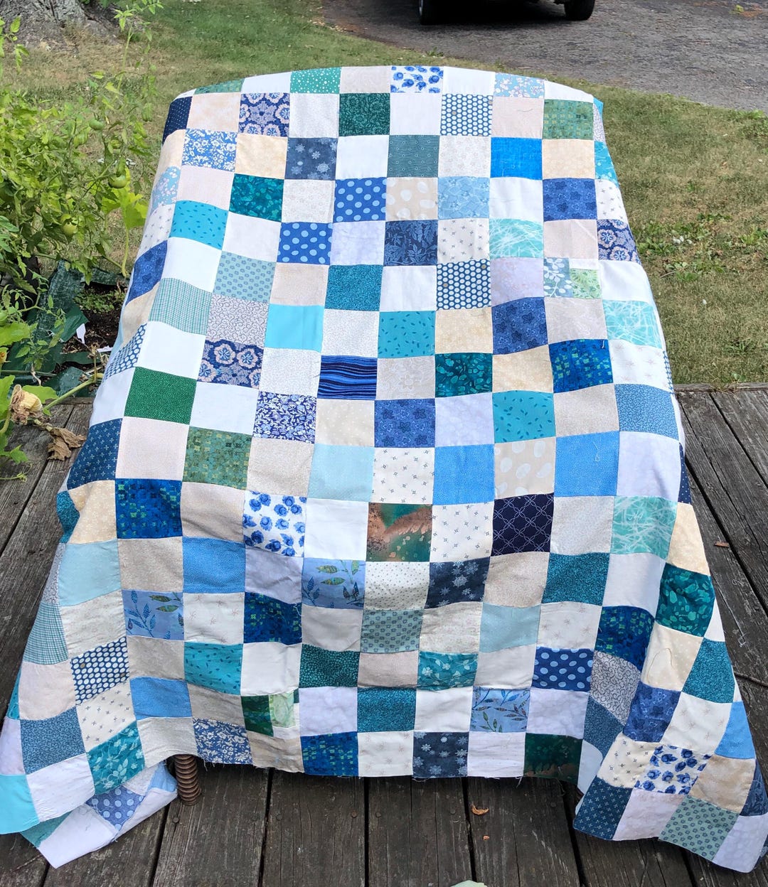 Blue, Beige and Green Checkerboard Quilt Top - Etsy