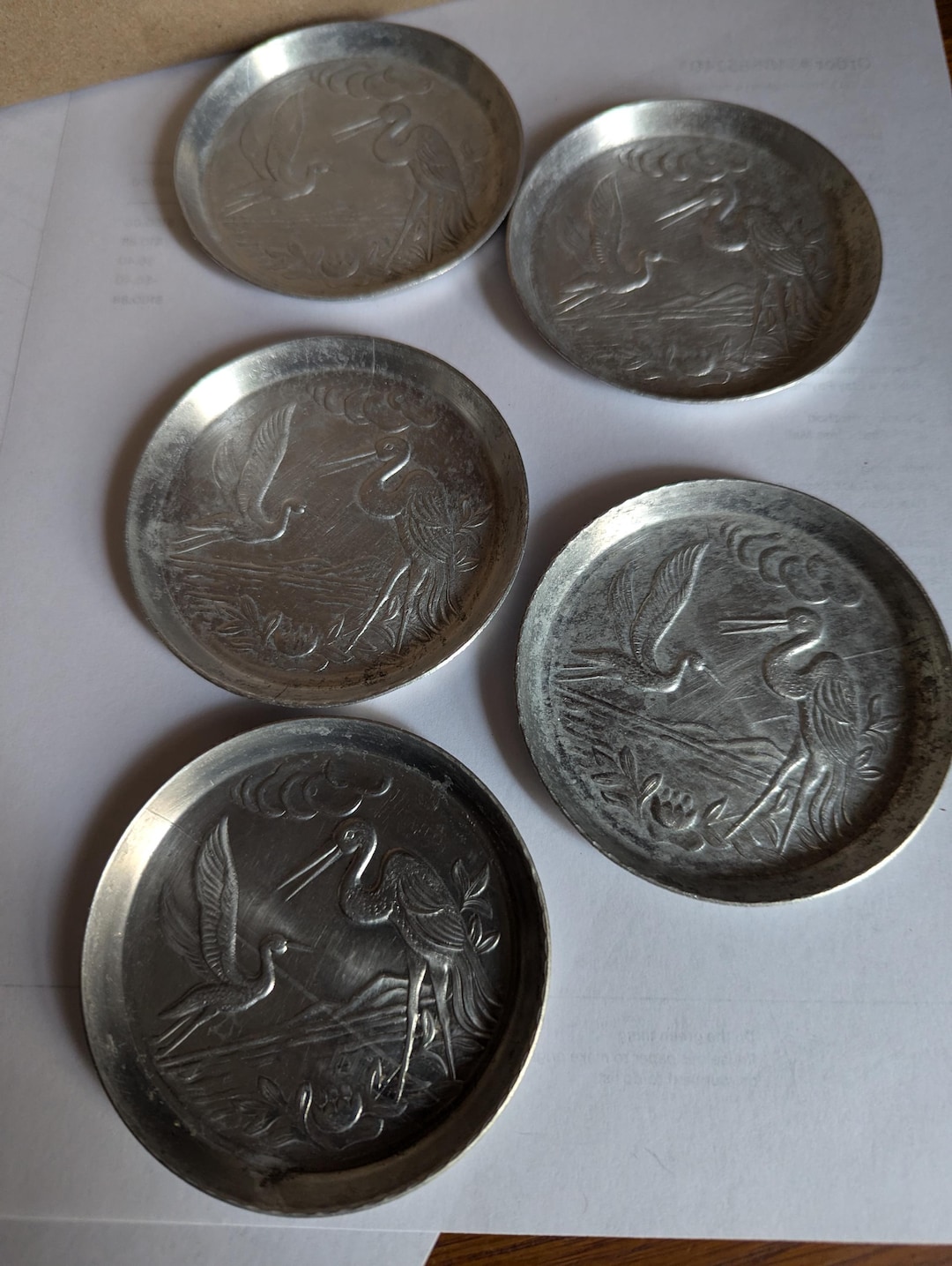 5 Pressed Aluminum Coasters Featuring Herons/storks - Etsy