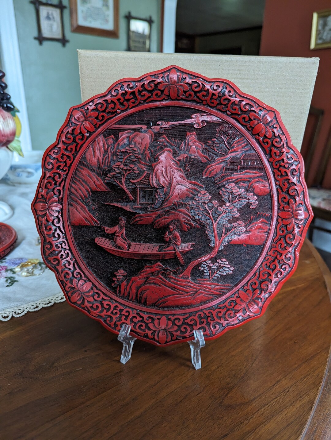 Cinnabar Plate With Scalloped Edge - Etsy