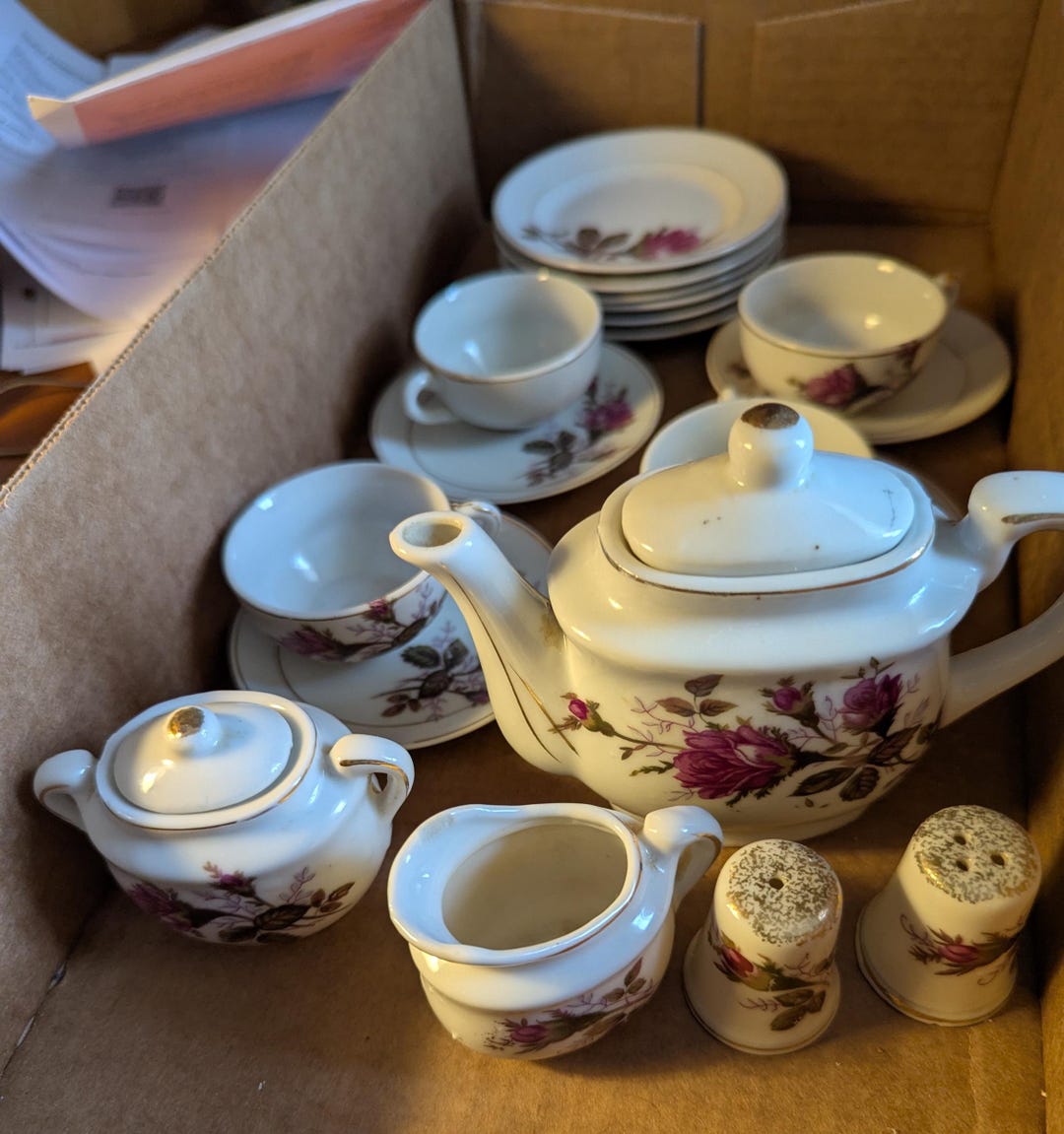 Vintage Child's Moss Rose 21 Piece China Tea Set - Etsy