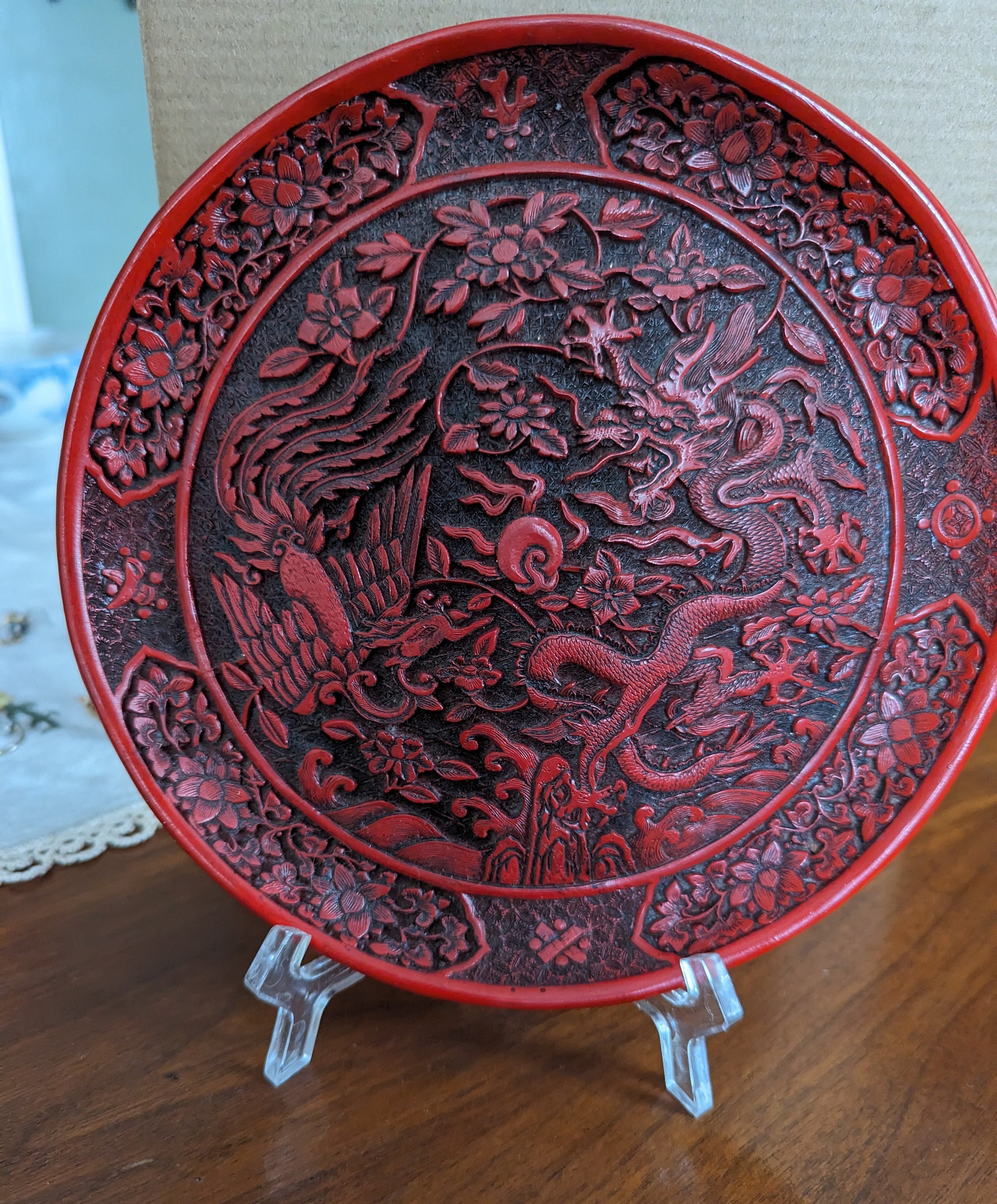 Cinnabar Dragon Phoenix Plate - Etsy