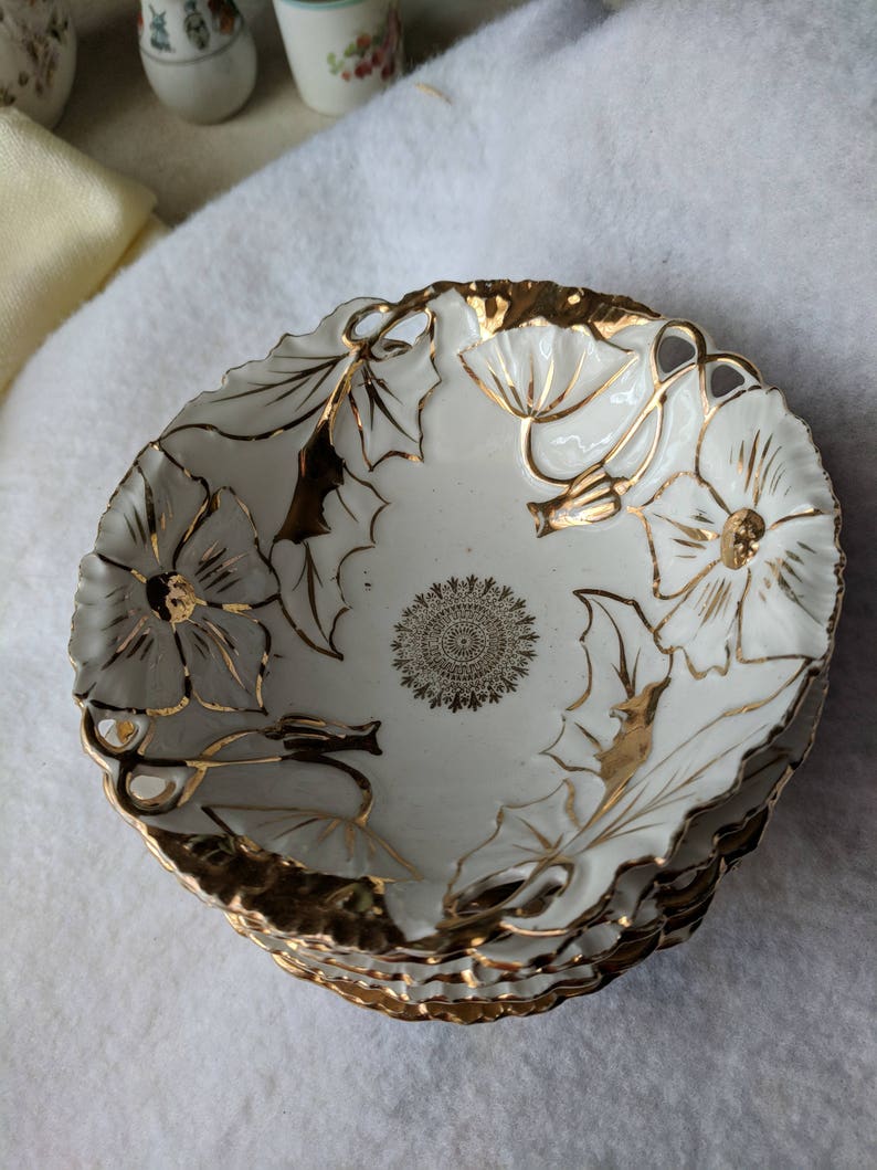 6 Gold Trimmed Dessert Bowls IPF Germany - Etsy