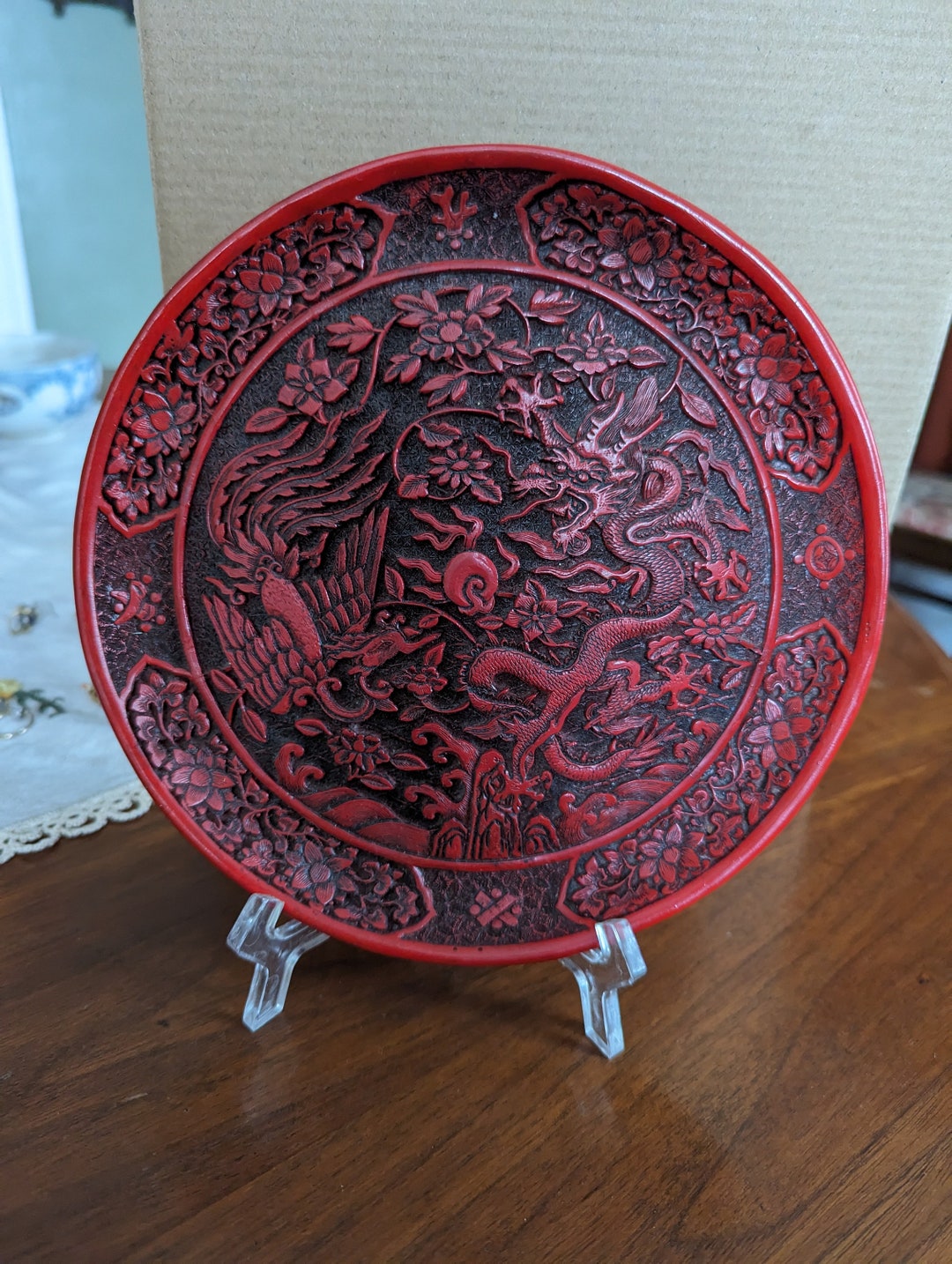 Cinnabar Dragon Phoenix Plate - Etsy