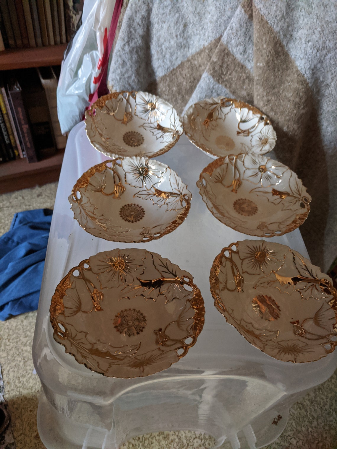 6 Gold Trimmed Dessert Bowls IPF Germany - Etsy