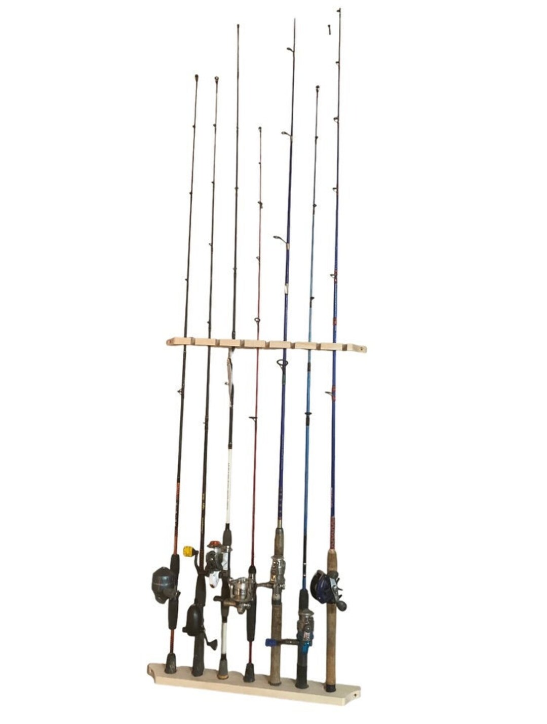 Fishing Pole Rack Wall Vertical Mount 7 Rod Storage Pine Wood Garage ...