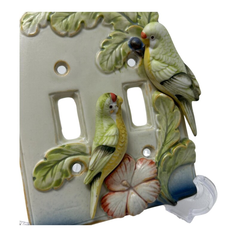 Takahashi Porcelain Double Switch Plate Tropical Parrots Birds 3D ...