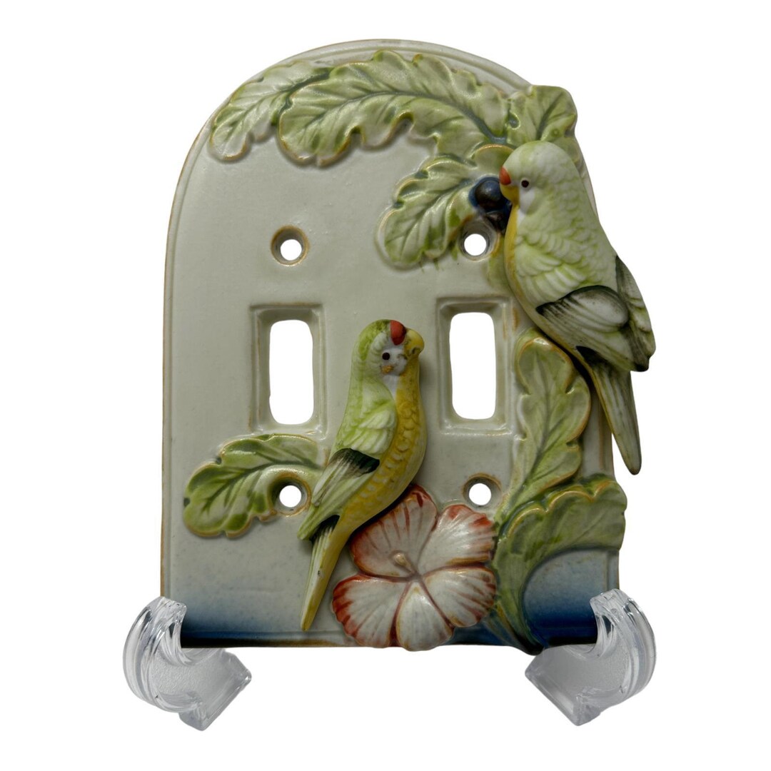 Takahashi Porcelain Double Switch Plate Tropical Parrots Birds 3D ...