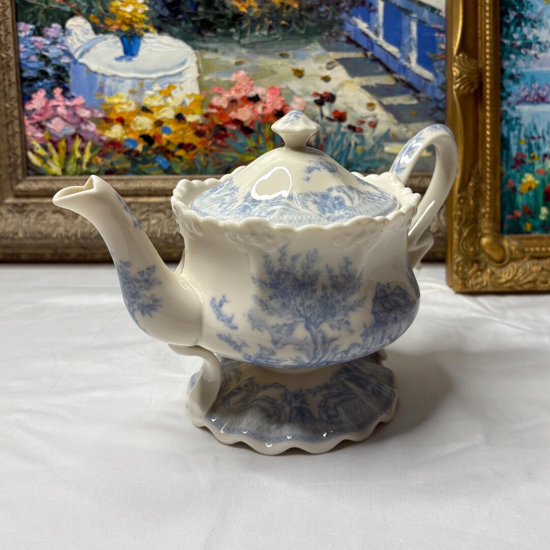 Burton and Burton Blue Toile Ivory and Blue Teapot, French Country ...