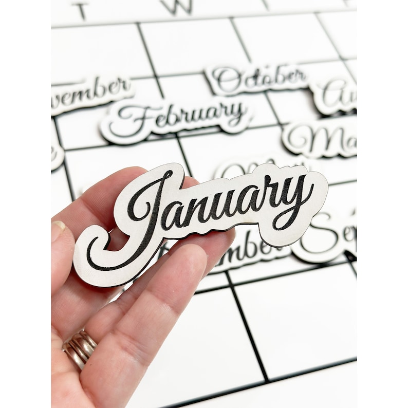 Cursive Month Magnets for Magnetic Wall Calendar Black and White ...