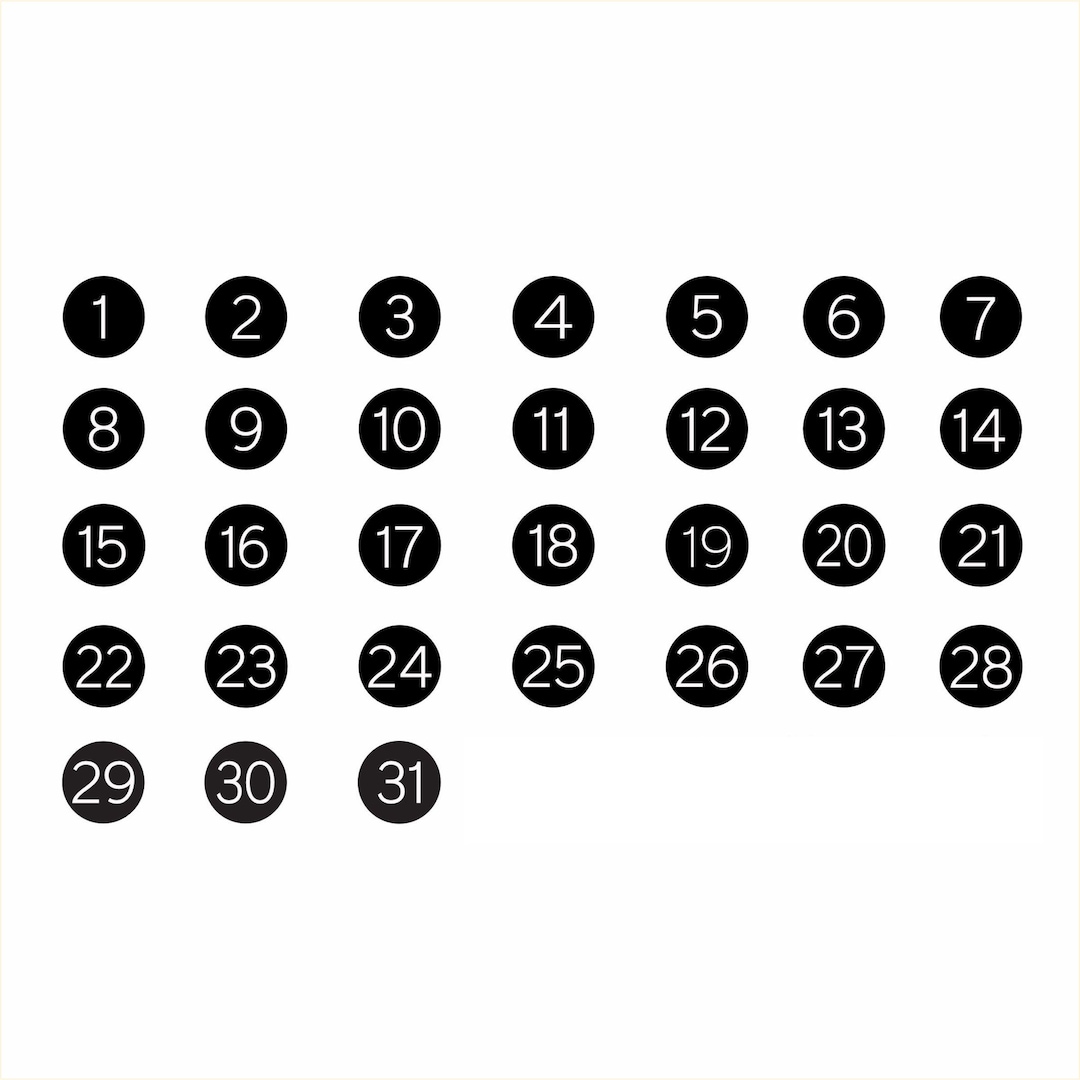 Black Glass Calendar Magnets: Date Numbers, Whiteboard Stickies (set of ...