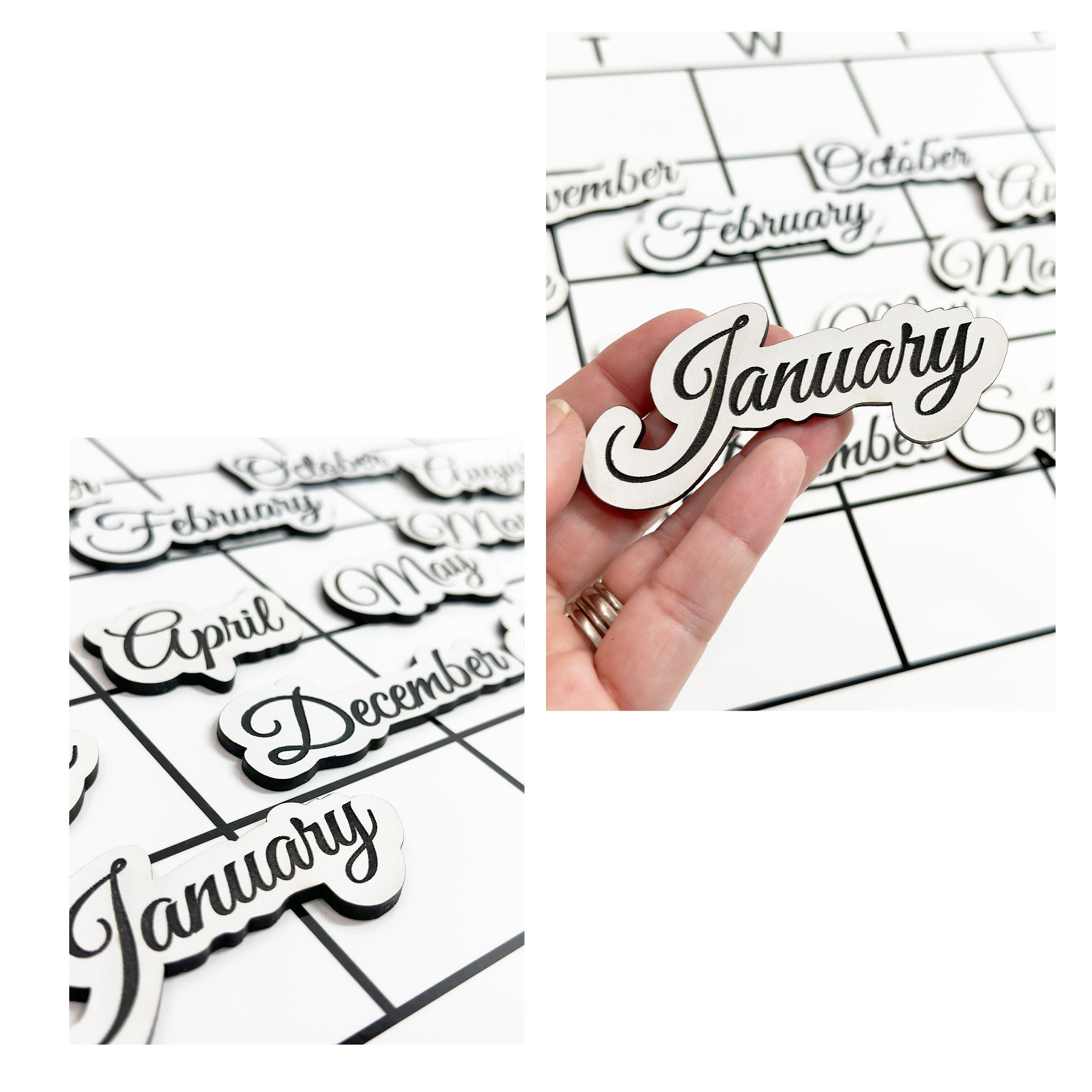 Cursive Month Magnets for Magnetic Wall Calendar Black and White ...