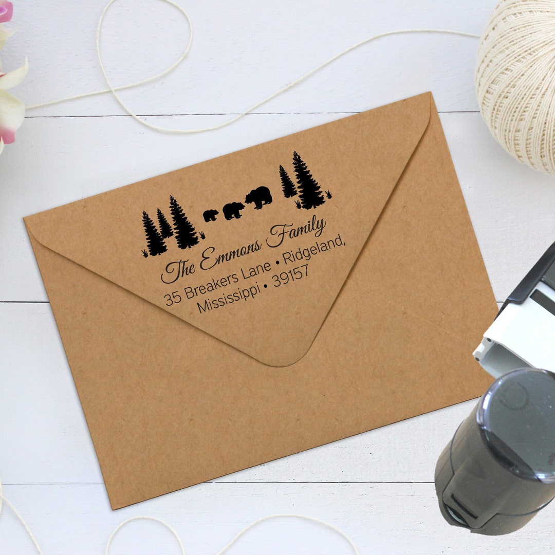 Bear Family Return Address Stamp: Personalized Rustic Self-inking Stamp ...