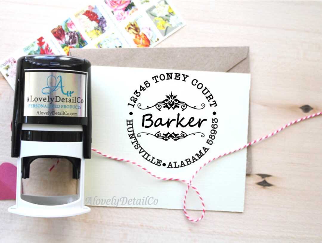 Personalized Round Address Stamp Self Ink Return Address Stamp Rustic ...