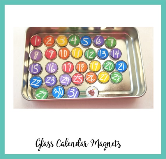 Calendar magnets rainbow numbers glass magnets for magnetic | Etsy