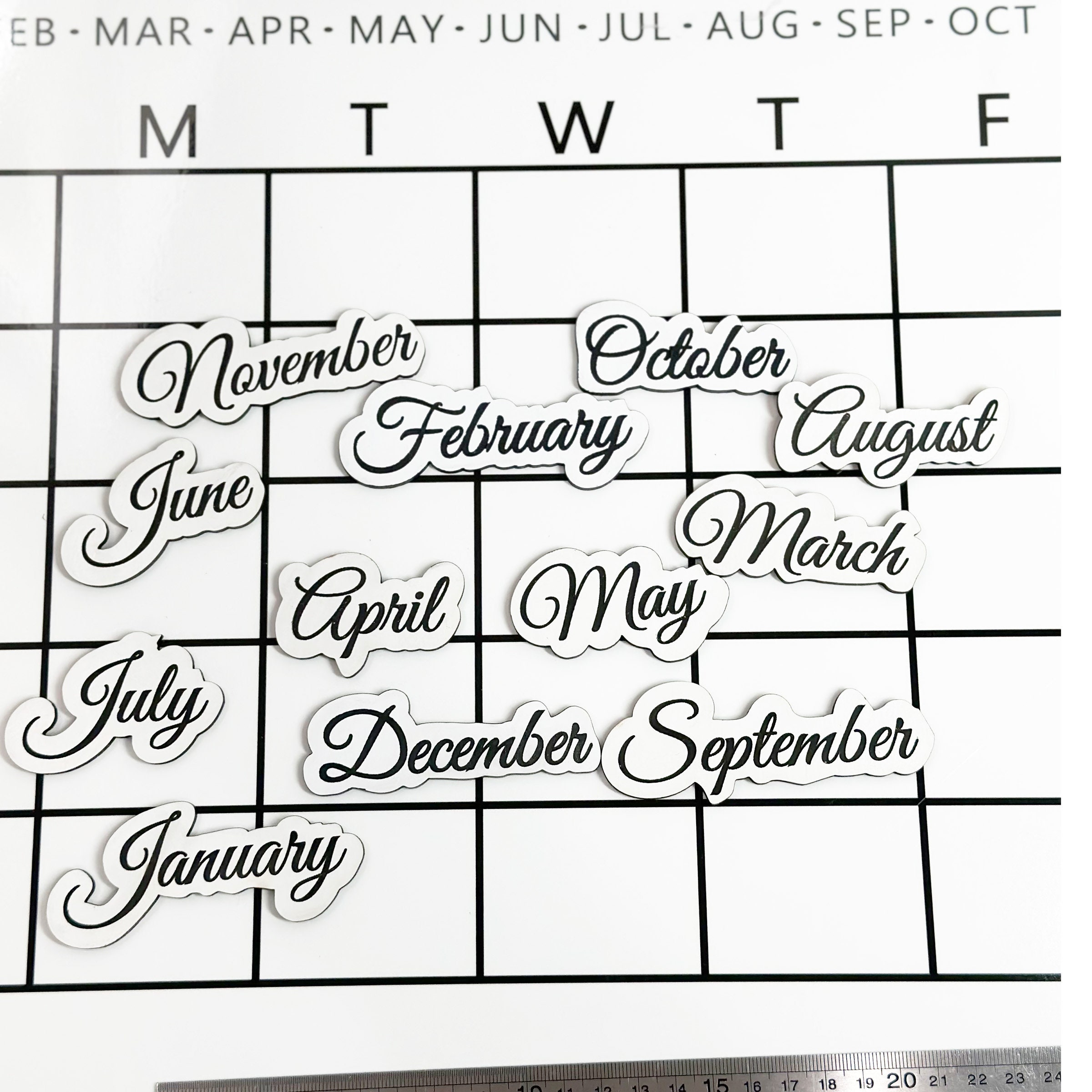 Cursive Month Magnets for Magnetic Wall Calendar Black and White ...