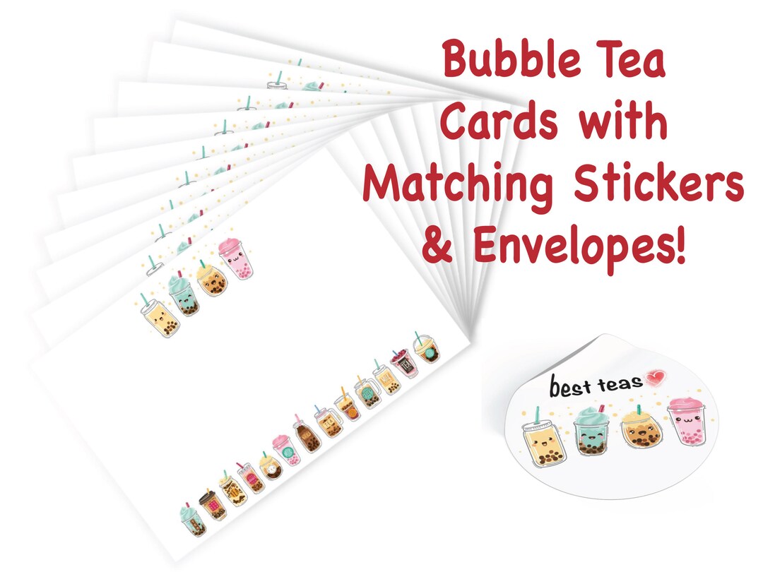 Bubble Tea Stationery Note Cards With Boba Tea Stickers and Envelopes ...