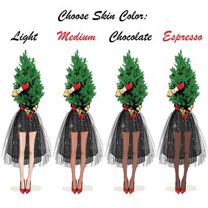 Fashion Girl Christmas Tree Cards 4 Sided Fashionista Holiday Greeting ...