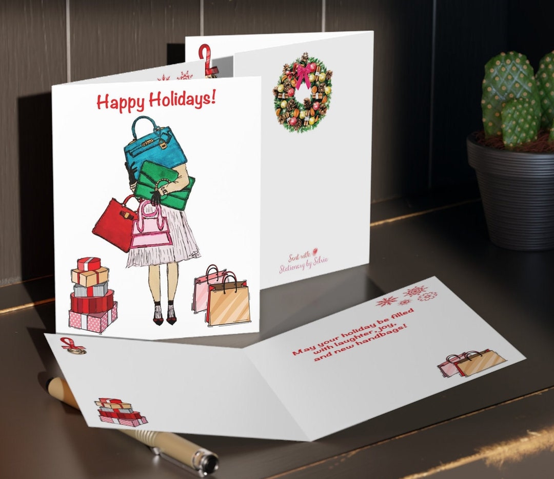Fashion Handbag Christmas Cards 4 Sided Fashionista Holiday Greeting ...