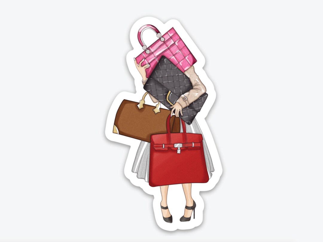 Handbag Lady Vinyl Sticker - Pink Red Brown Fashion Handbag Lover ...