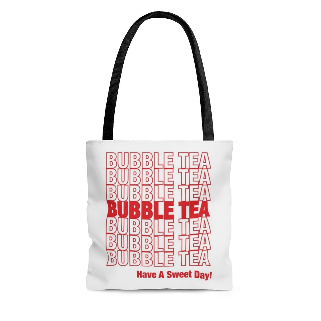Bubble Tea Tote Bag in Red Thank You Bag Print Design Double Sided Boba ...