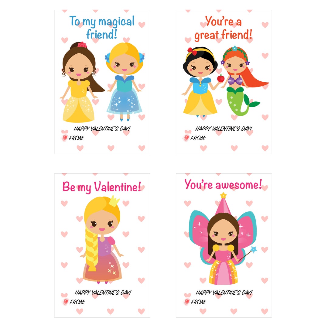 Printable Princess Valentines Card Kids Valentine Digital Download ...