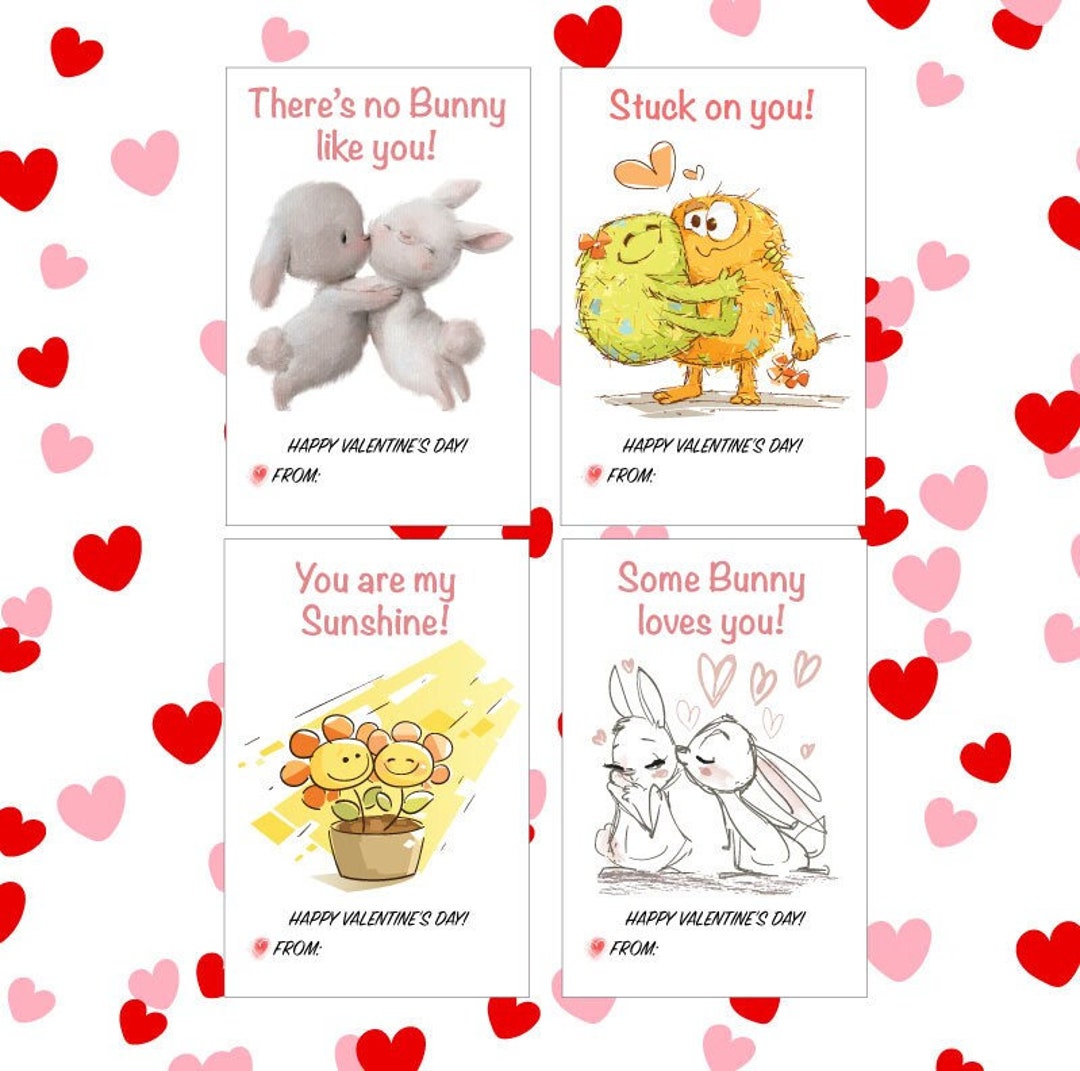 Printable Animal Valentines Card Digital Download Bunny Rabbit Cute ...