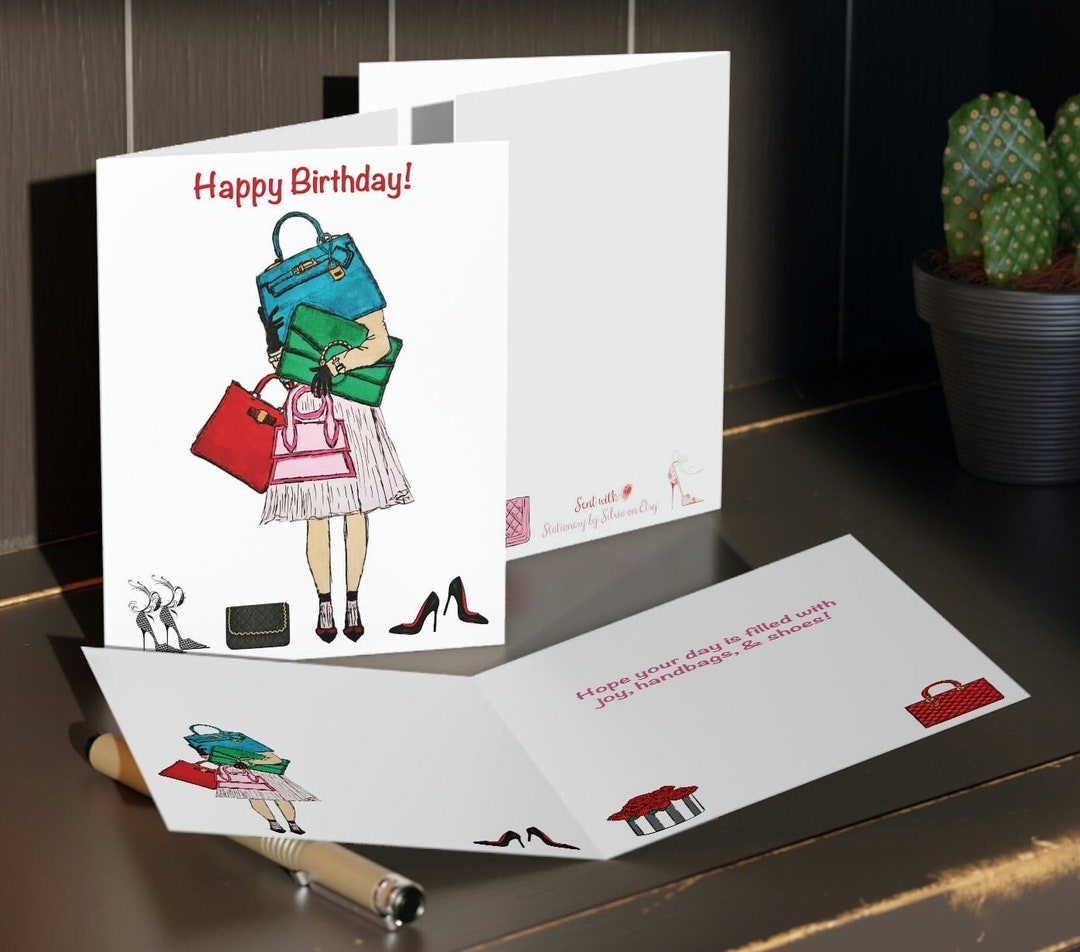Handbag Shoe Fashion Birthday Card 4 Sided! Fashionista Greeting Card ...