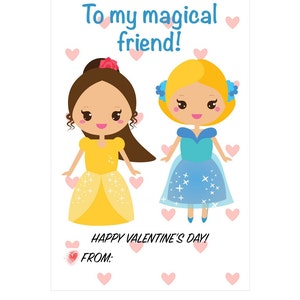 Printable Princess Valentines Card Kids Valentine Digital Download ...