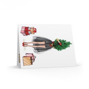 Fashion Girl Christmas Tree Cards 4 Sided Fashionista Holiday Greeting ...
