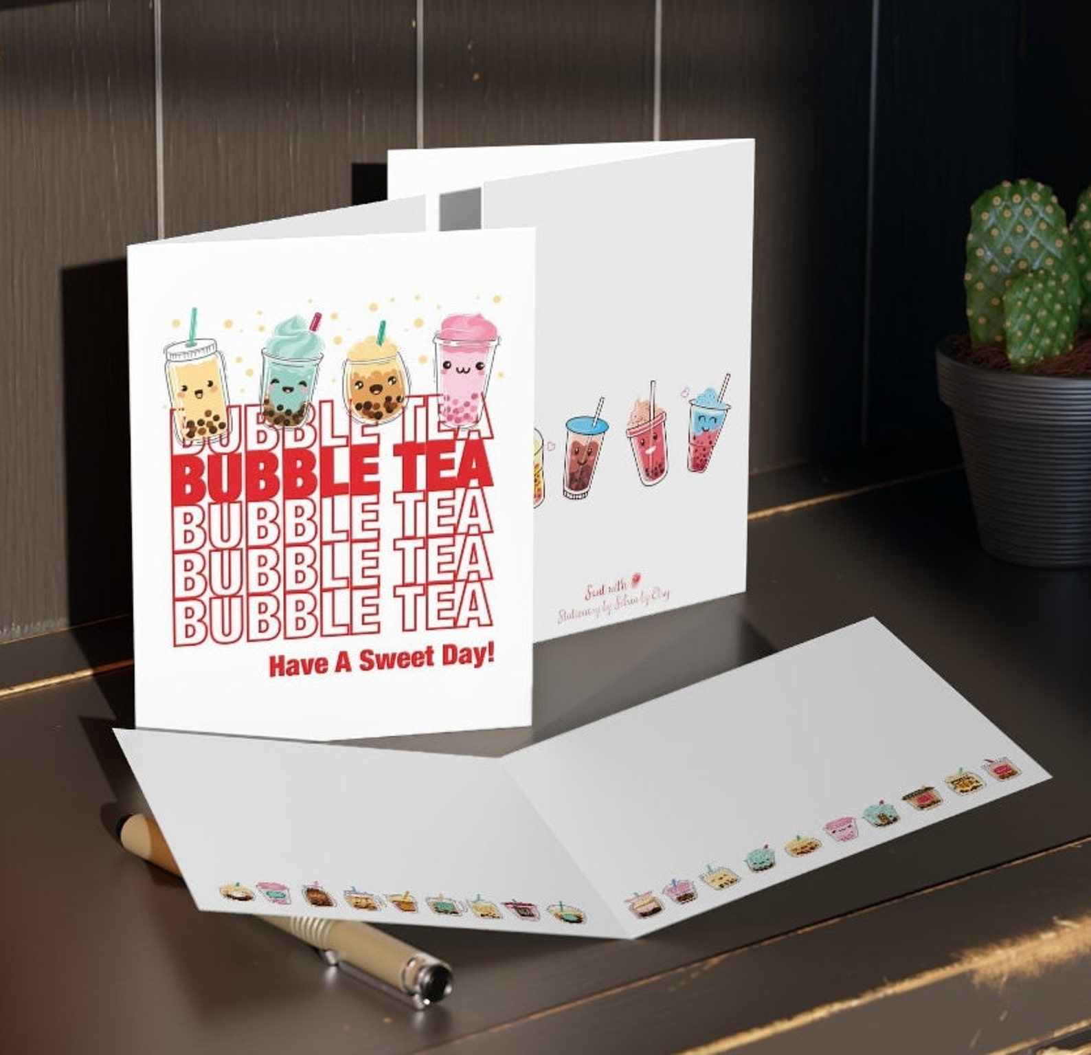Bubble Tea Greeting Card in Thank You Bag Print Boba Milk Tea - Etsy