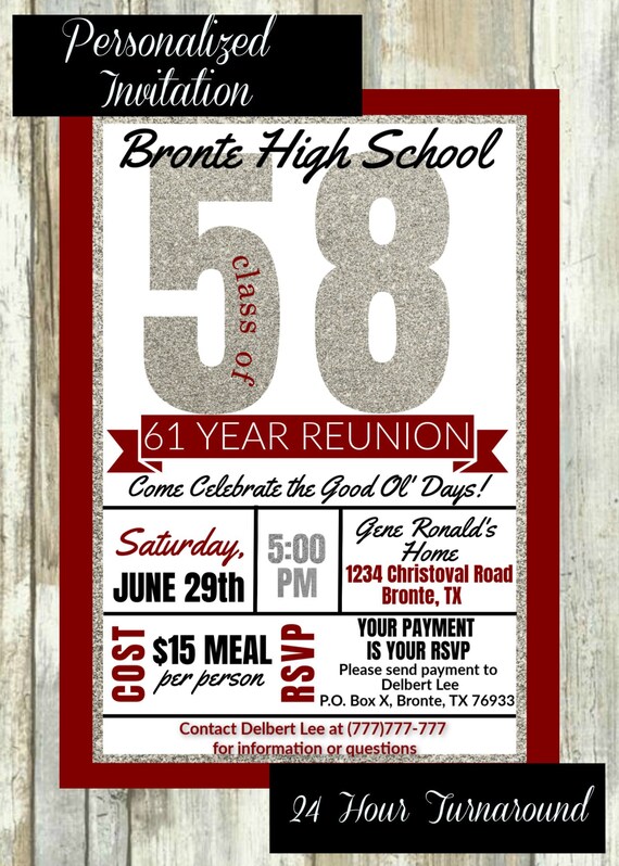 Class Reunion Invitation Custom School and Colors Digital | Etsy