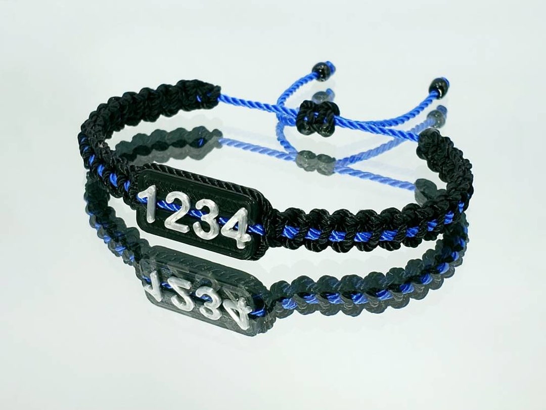 Thin Blue Line Police Badge Number Bracelet, Police Bracelet, Thin Blue ...