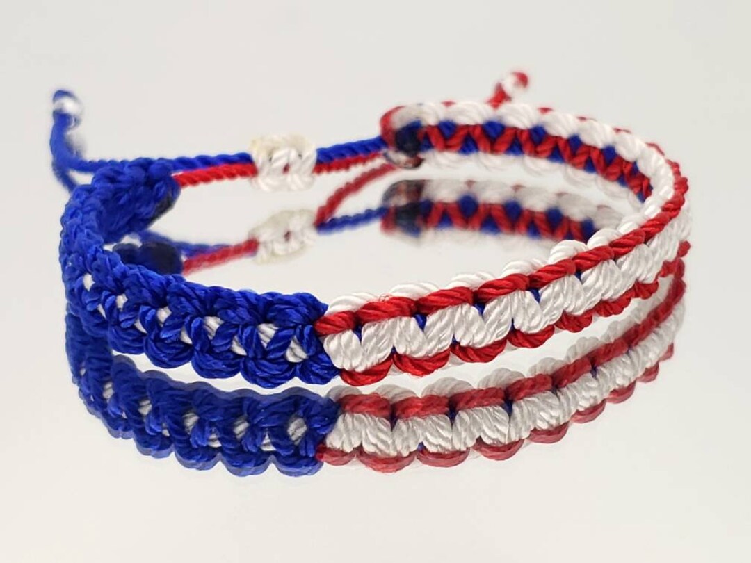 American Flag Bracelet, USA Flag Wristband, Braided String Flag ...