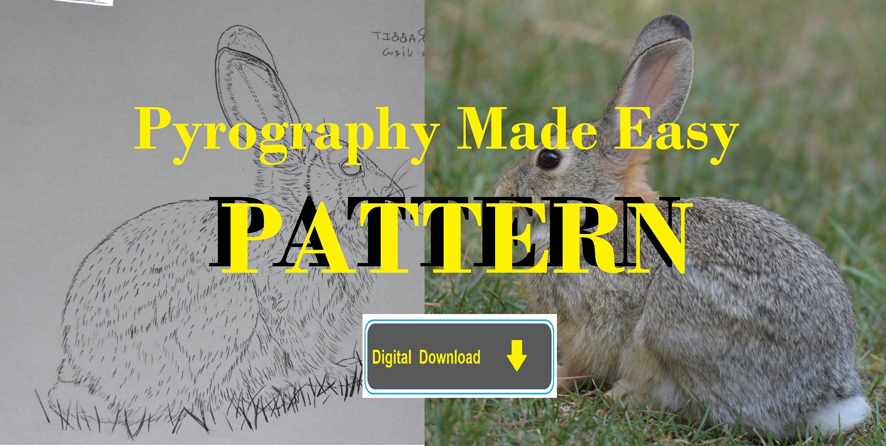 Rabbit Side View Pyrography Pattern Wood Burning Pattern Digital ...