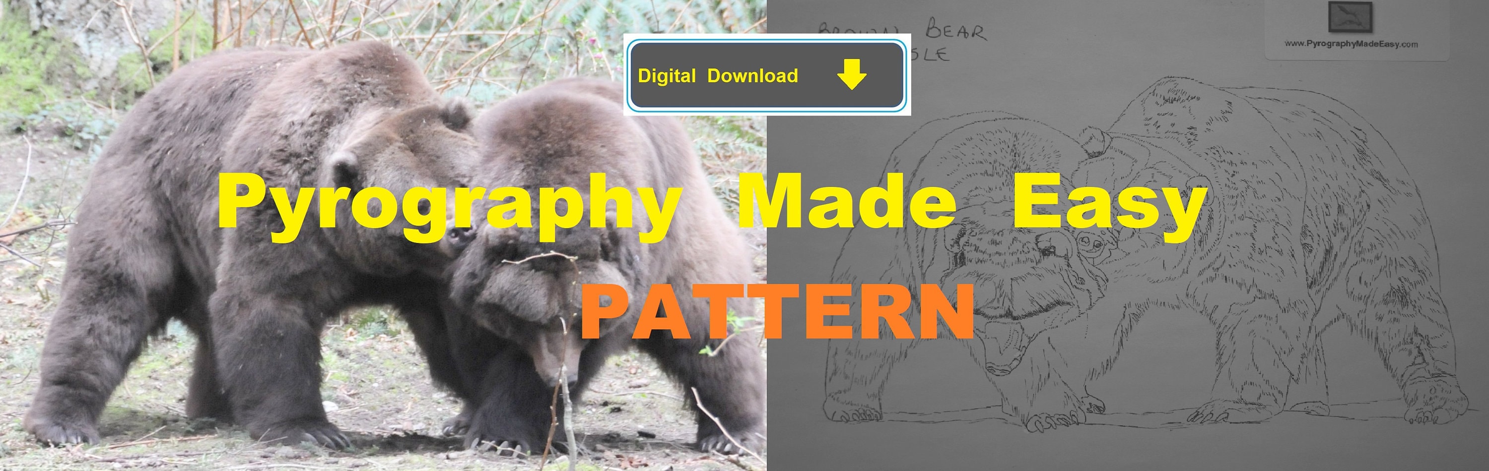 Brown Bear Tussle Pyrography Pattern Wood Burning Pattern Digital ...