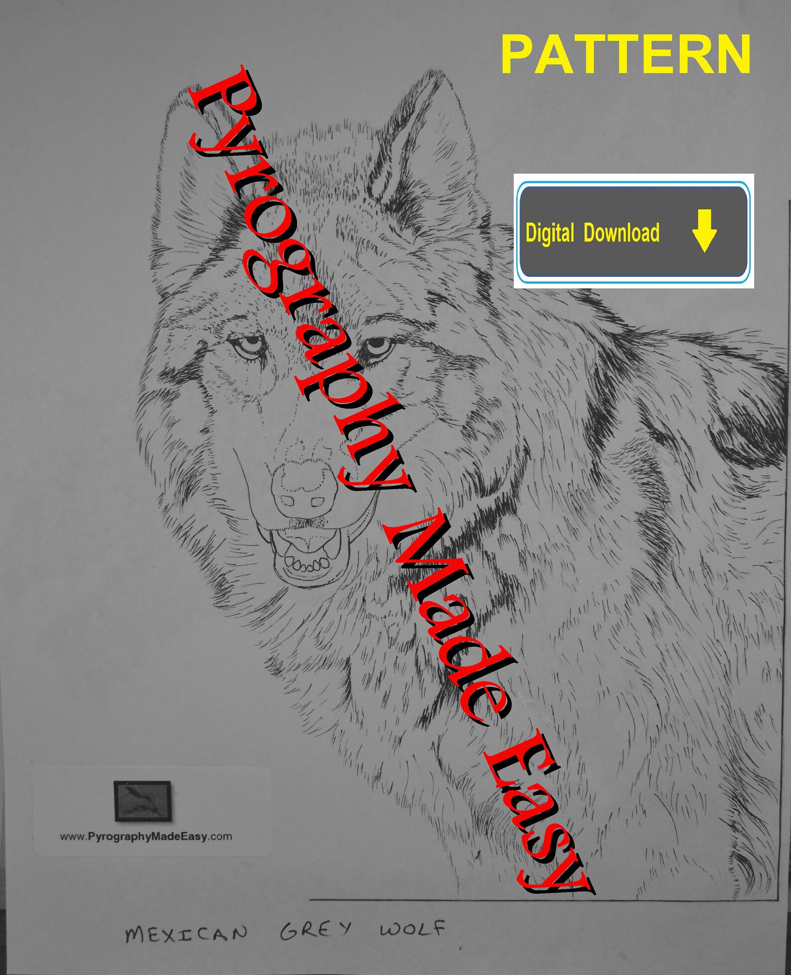 Mexican Grey Wolf Pyrography Pattern Wood burning pattern | Etsy