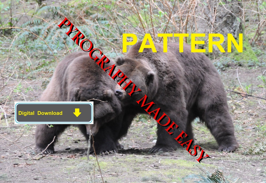 Brown Bear Tussle Pyrography Pattern Wood Burning Pattern Digital ...
