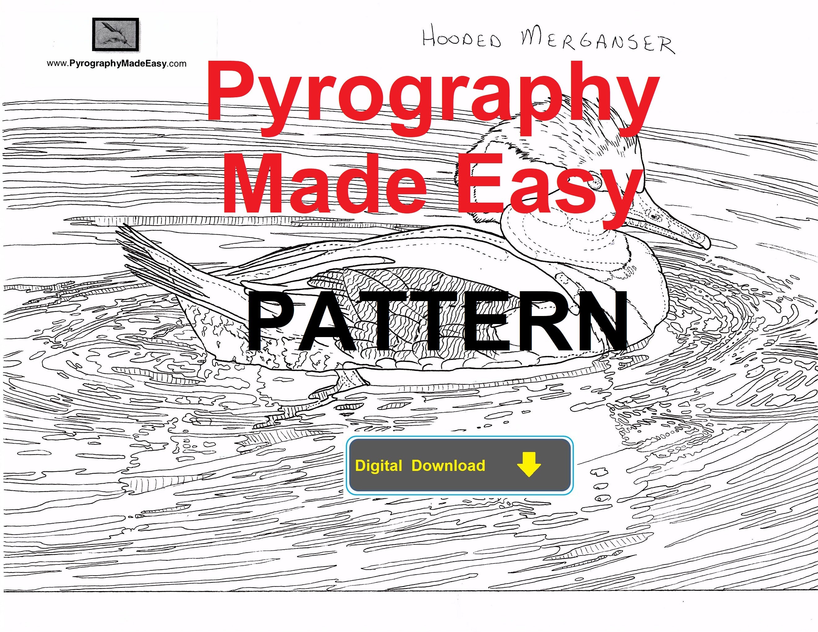Hooded Merganser Duck Pyrography Pattern Wood Burning Pattern Digital ...