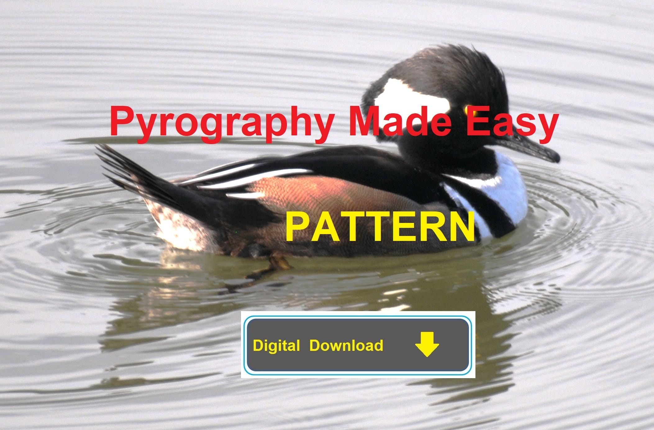 Hooded Merganser Duck Pyrography Pattern Wood Burning Pattern Digital ...