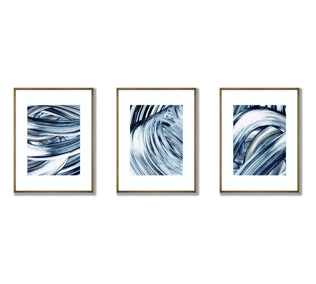 Dark Blue Abstract Set of 3 Art Digital Download, Home Decor, Instant ...