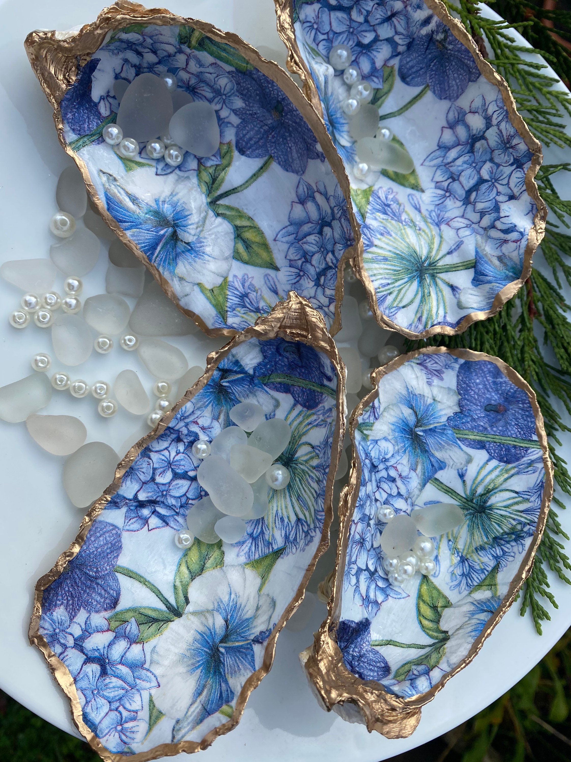 Something Blue Elegant Flower Oyster Shell Ring Dish Gift - Etsy