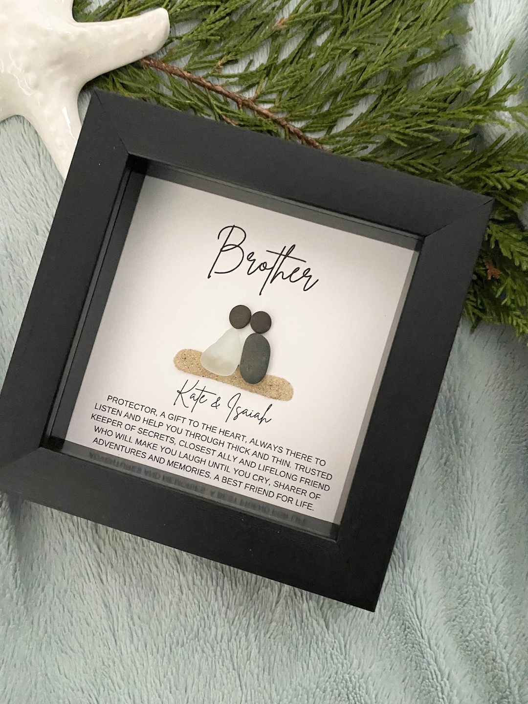 Brother Gift Personalized Sea Glass & Pebble Art, Brother Birthday or ...