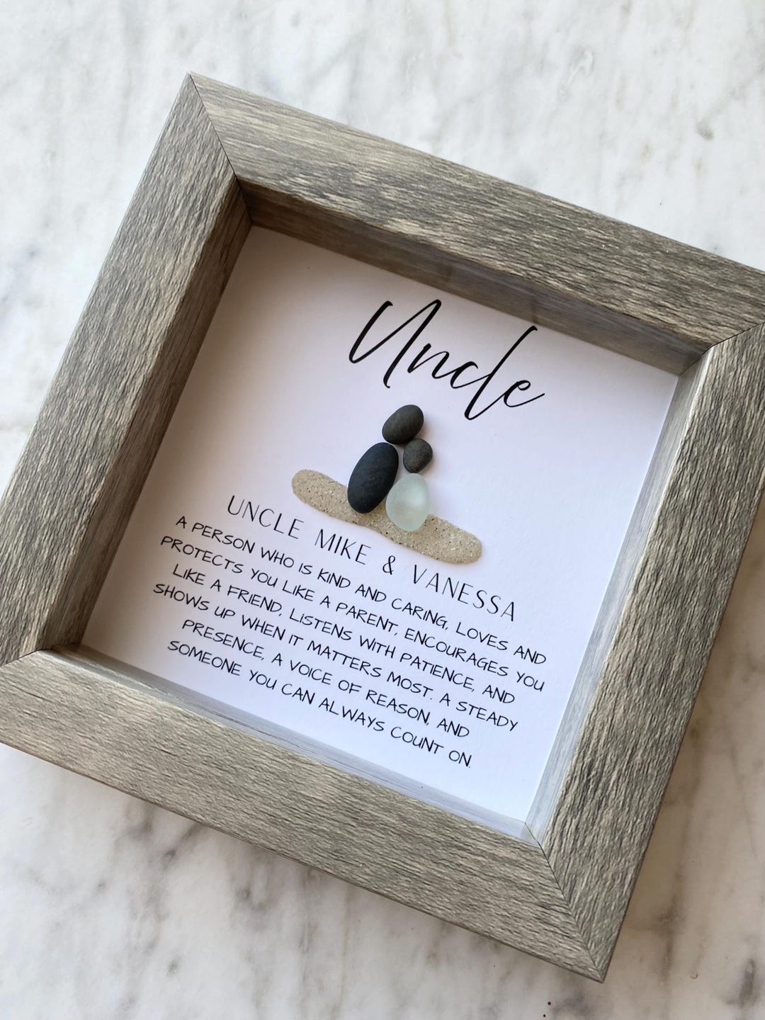 Personalized Uncle Gift-framed Pebble and Sea Glass Art - Etsy